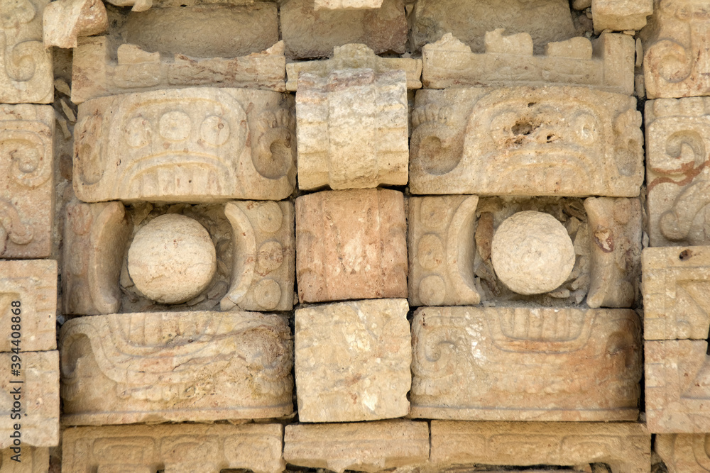 Temple of the Masks, Codz Poop, Templo de las Mascarones, Wall carvings ...