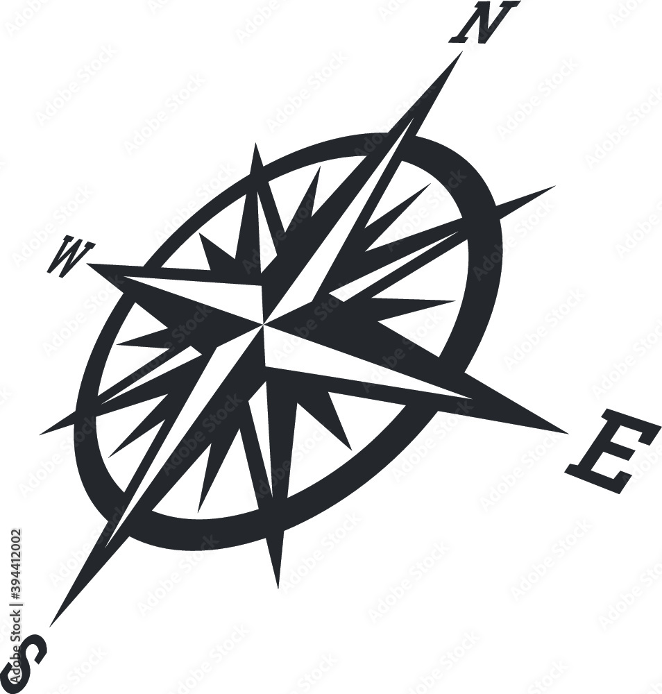 Vector illustration of the compass rose showing the four cardinal ...