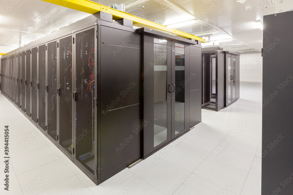 Network servers in a data center. Tier III carrier neutral data center ...