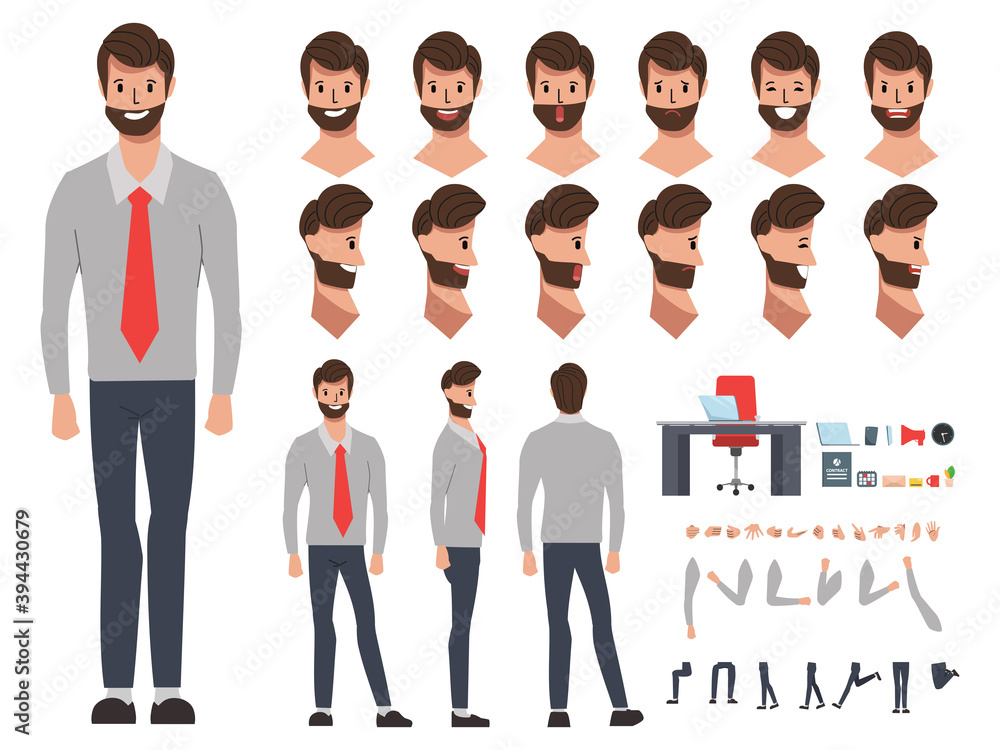 Businessman character creation for animation. Animated face emotion and ...