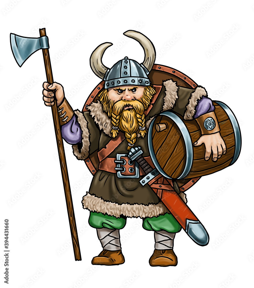 Viking with ax. Medieval robber. Comic drawing. Stock Illustration ...