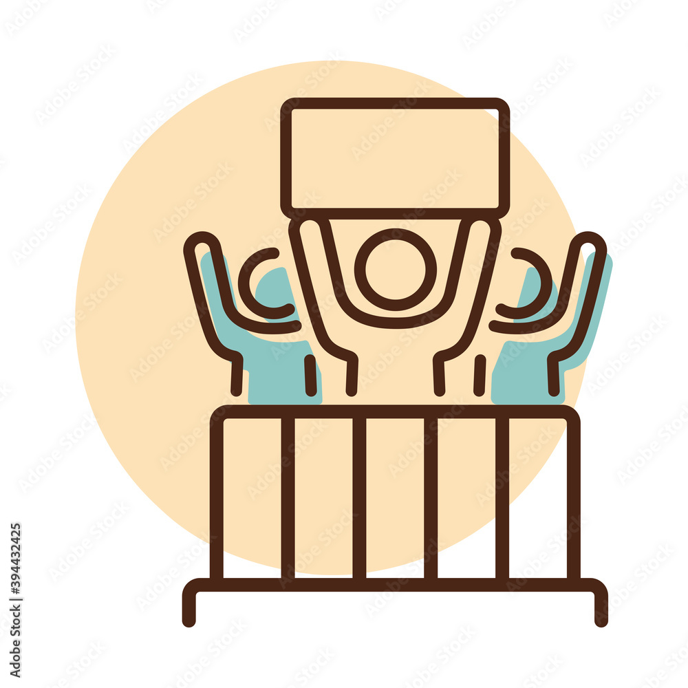 Crowd of people with placard control barrier icon Stock Vector | Adobe ...
