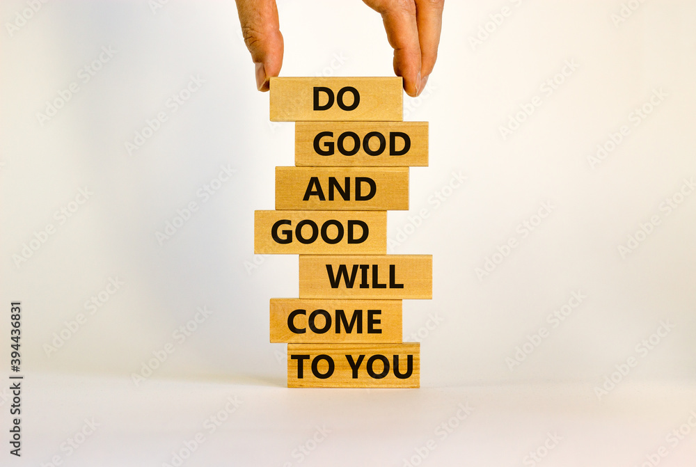 Concept of karma motivational words. Wooden blocks on the stack of ...