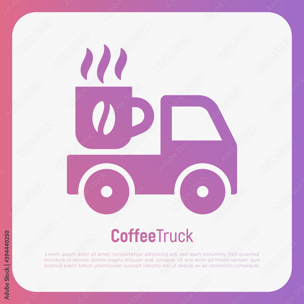 Four logos for street cafe contains coffee truck with thin line icons ...