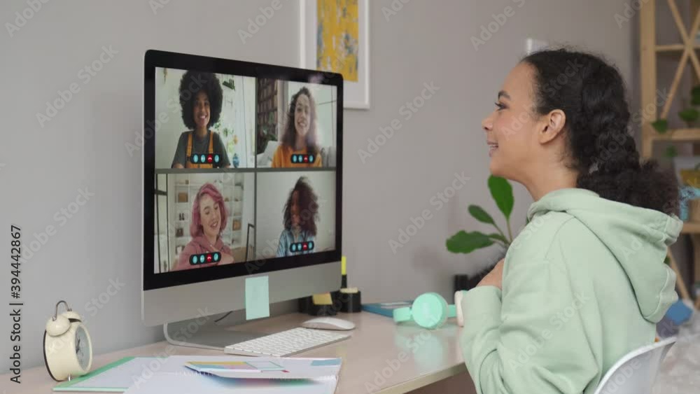 African american teen girl talking to happy multicultural diverse ...