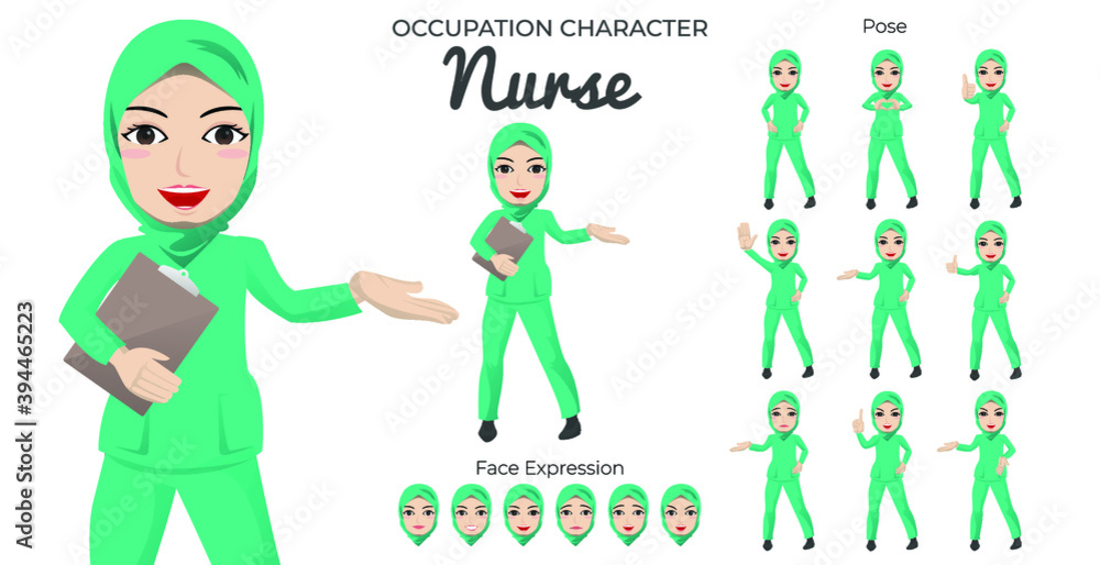 Muslim Nurse Character Set with Variety of Pose and Face Expression ...