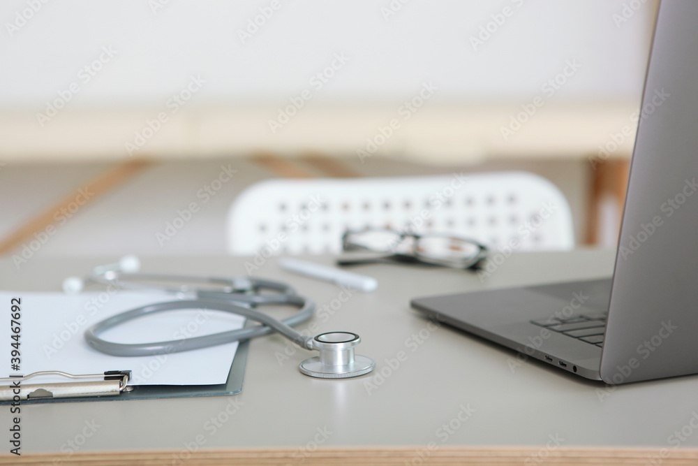 doctor's office with couch and work table. Doctor's workplace Stock ...