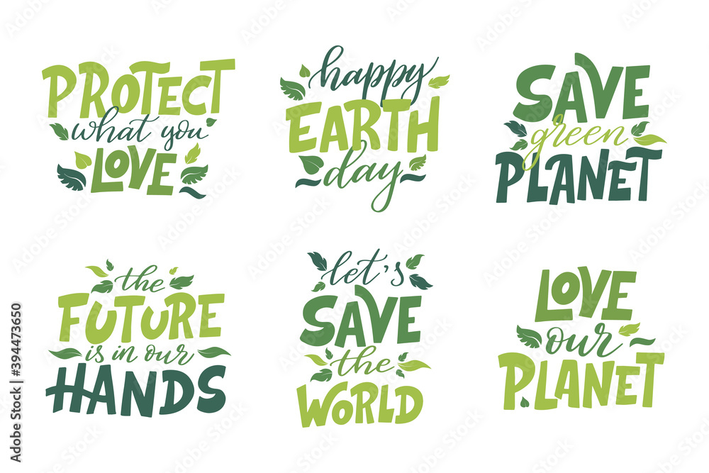 Set of eco quotes. Ecology theme template with lettering. Phase about ...