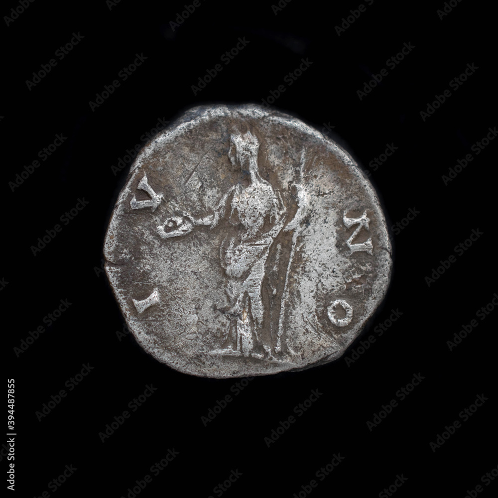 Roman silver denarius isolated on black background. Ancient roman ...