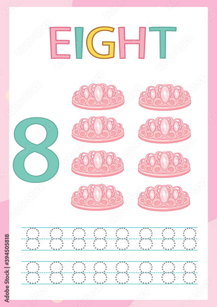 Worksheet for learning numbers. Number 8 Stock Vector | Adobe Stock