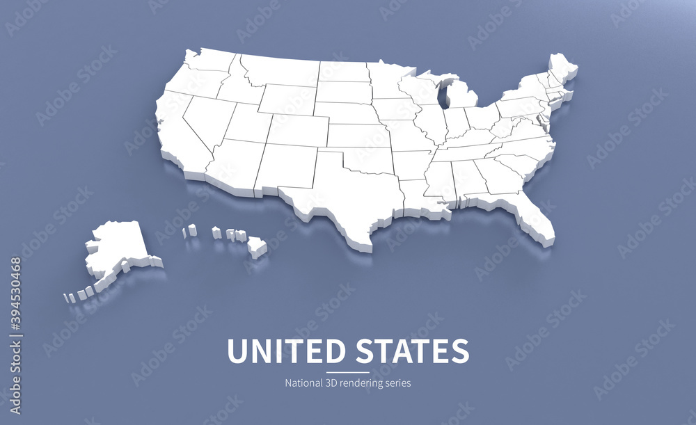 United States Map 3d. National map 3D rendering set in American ...