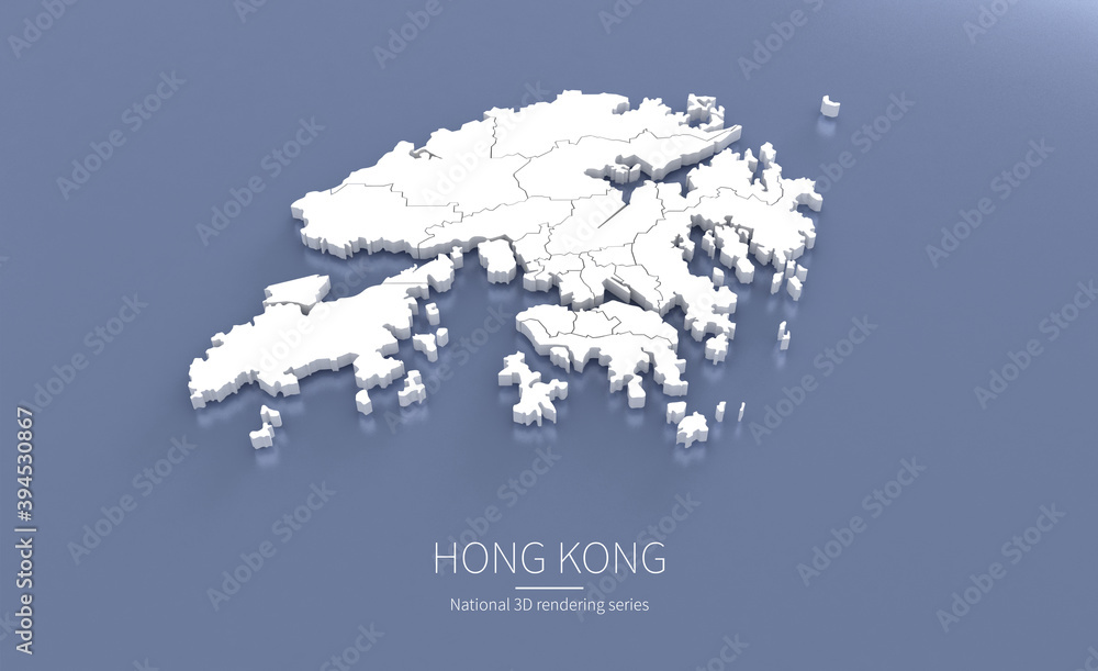 Hong Kong Map 3d. National map 3D rendering set in Asia continent ...