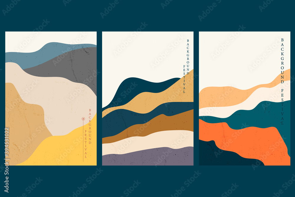 Vecteur Stock Art landscape background with Japanese wave pattern ...