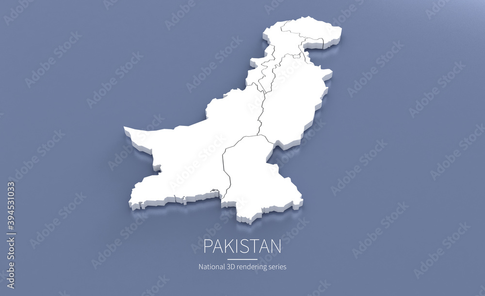 Pakistan Map 3d. National map 3D rendering set in Asia continent. Stock ...
