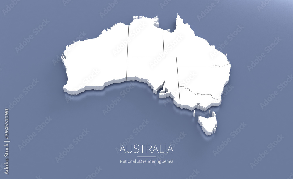 Australia Map 3d. National map 3D rendering set in South Pacific ...