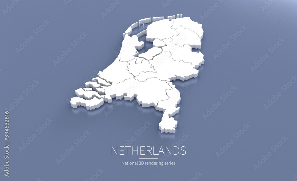 Netherlands Map 3d. National map 3D rendering set in Europe continent ...
