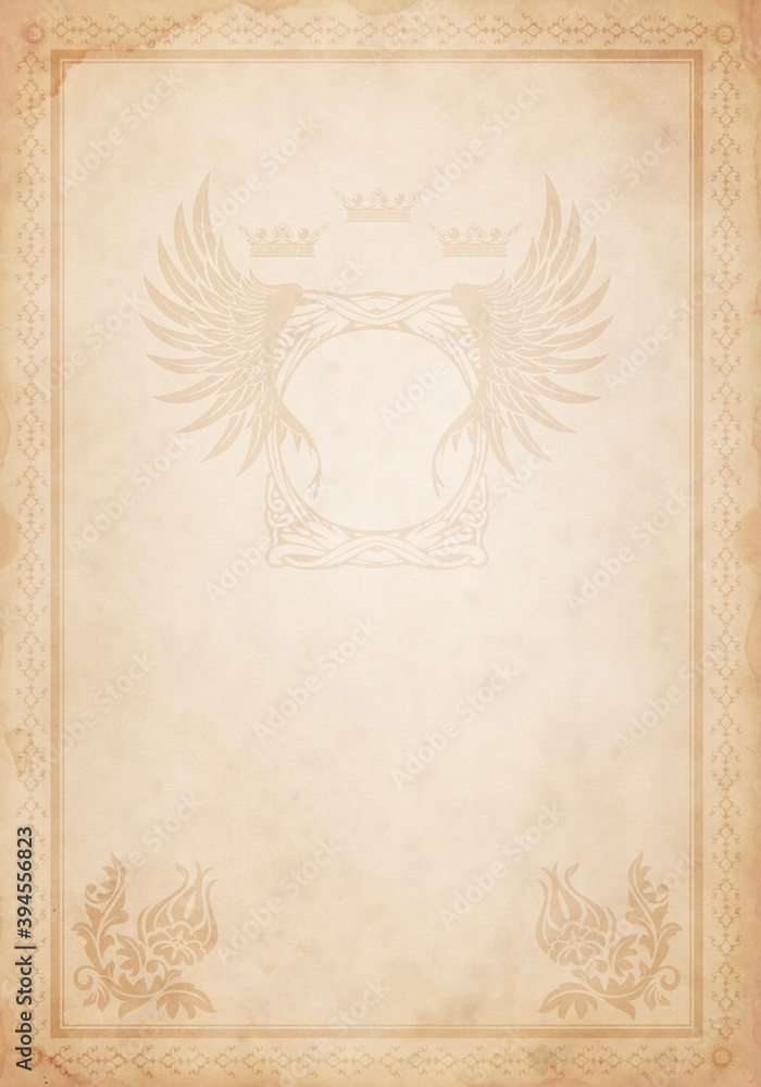 Old paper background with vintage frame and patterns. Stock Photo ...