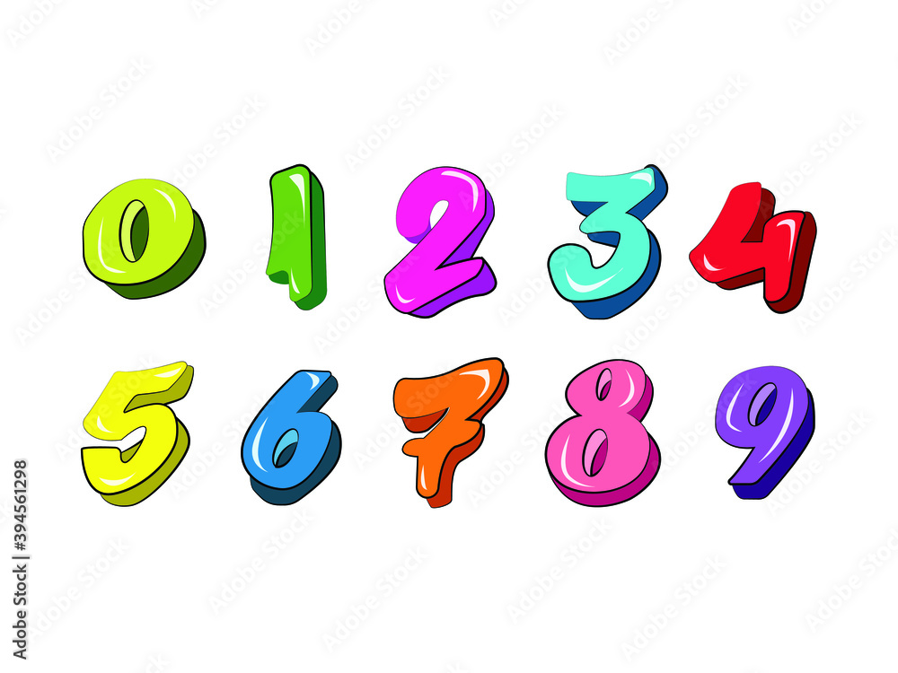 Kids Colored Cartoon Numbers Set. Vector set of 1-9 digit baby icons ...