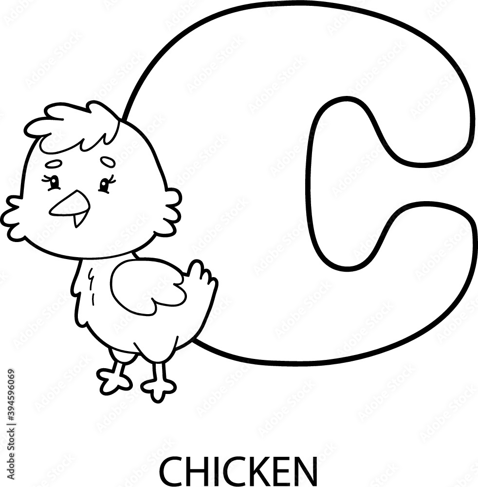 alphabet coloring page. Vector illustration of educational cartoon ...