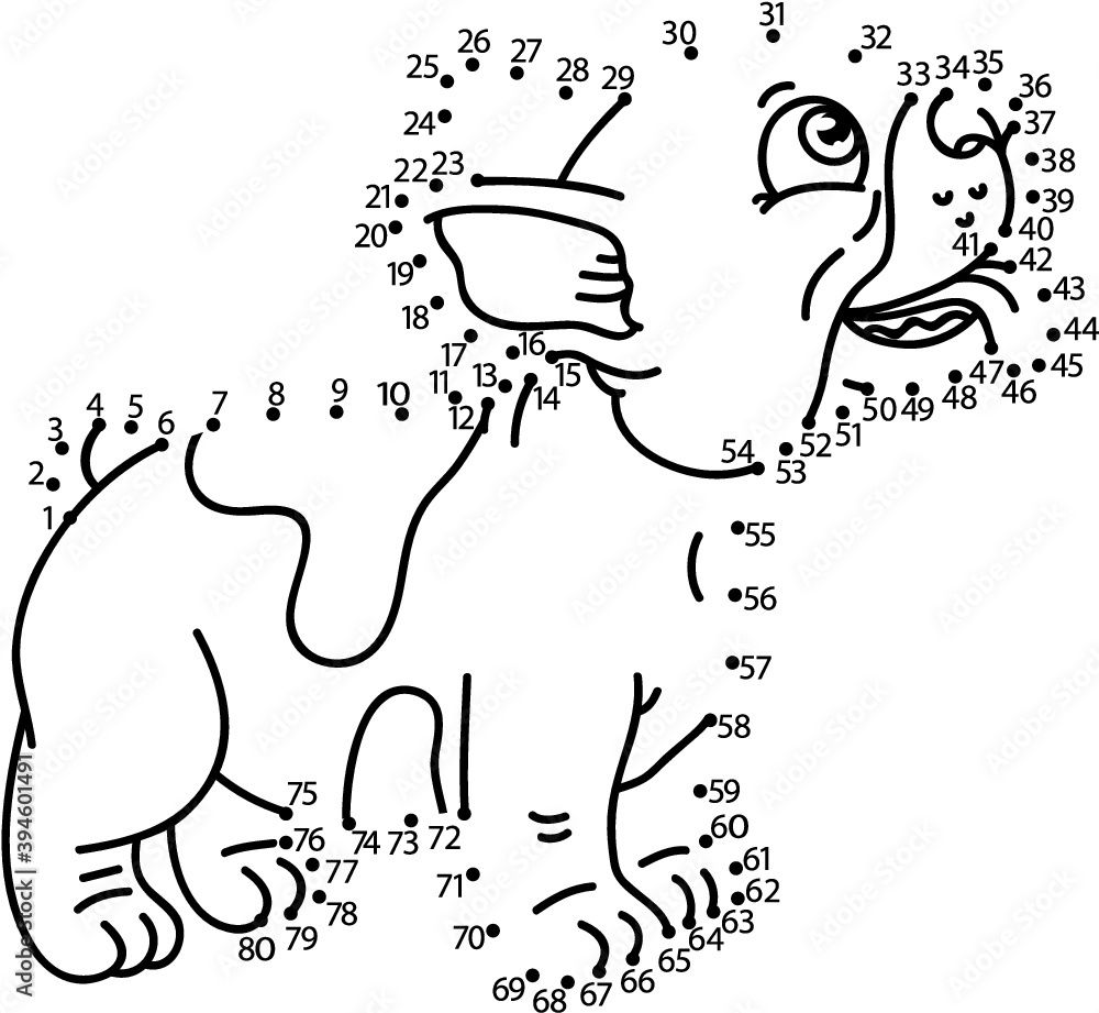 Vector illustration of dot to dot puzzle with happy cartoon puppy for ...