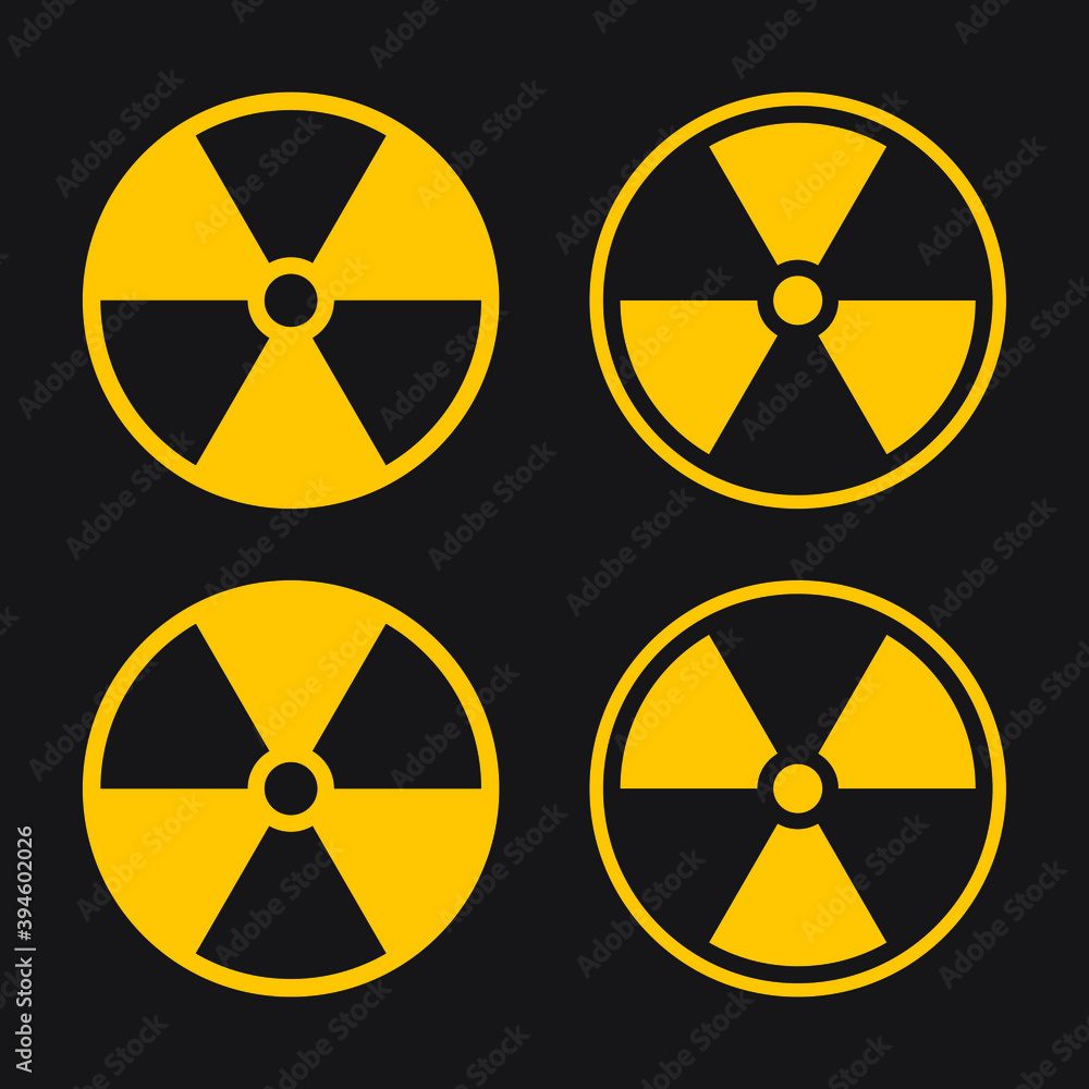 Radioactive symbol icon set. Nuclear radiation warning sign collection ...