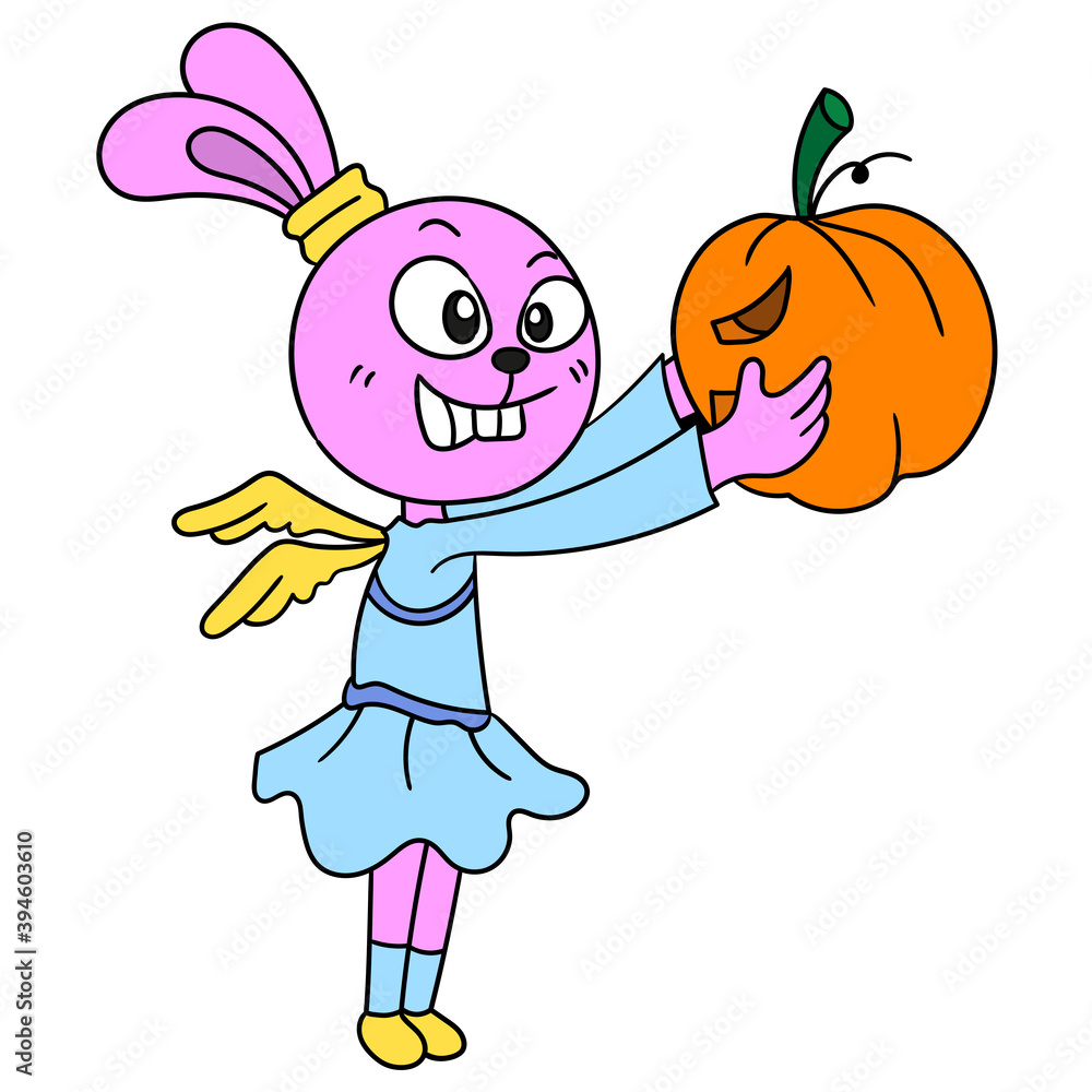 rabbit and pumpkin halloween celebration. doodle icon image Stock ...