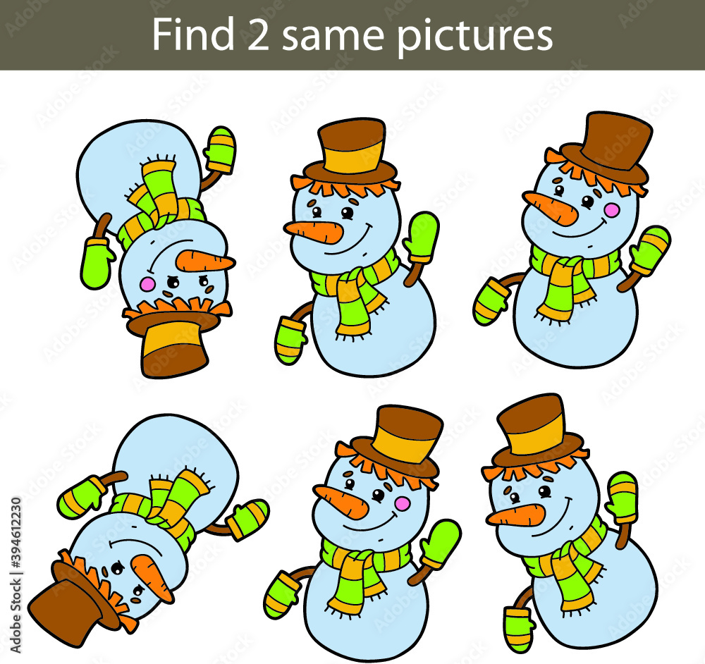 Vector illustration of kids puzzle educational game Find same pictures ...