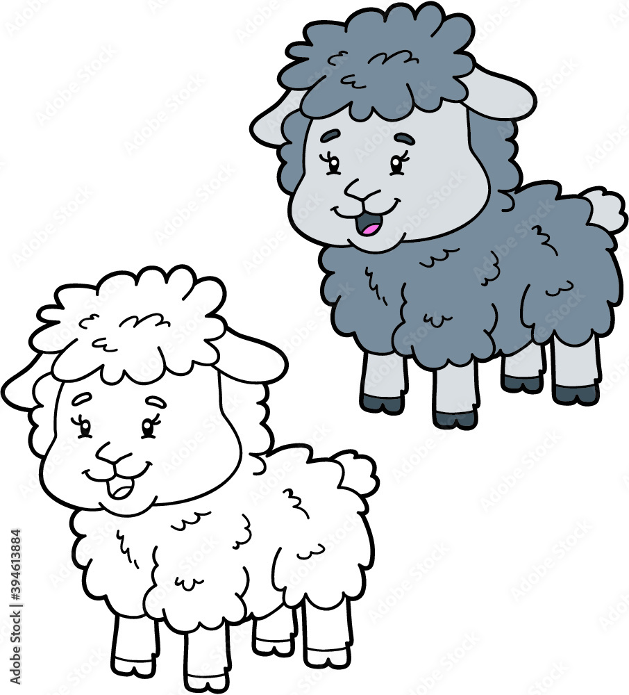 . Vector educational coloring page of happy cartoon sheep for children ...