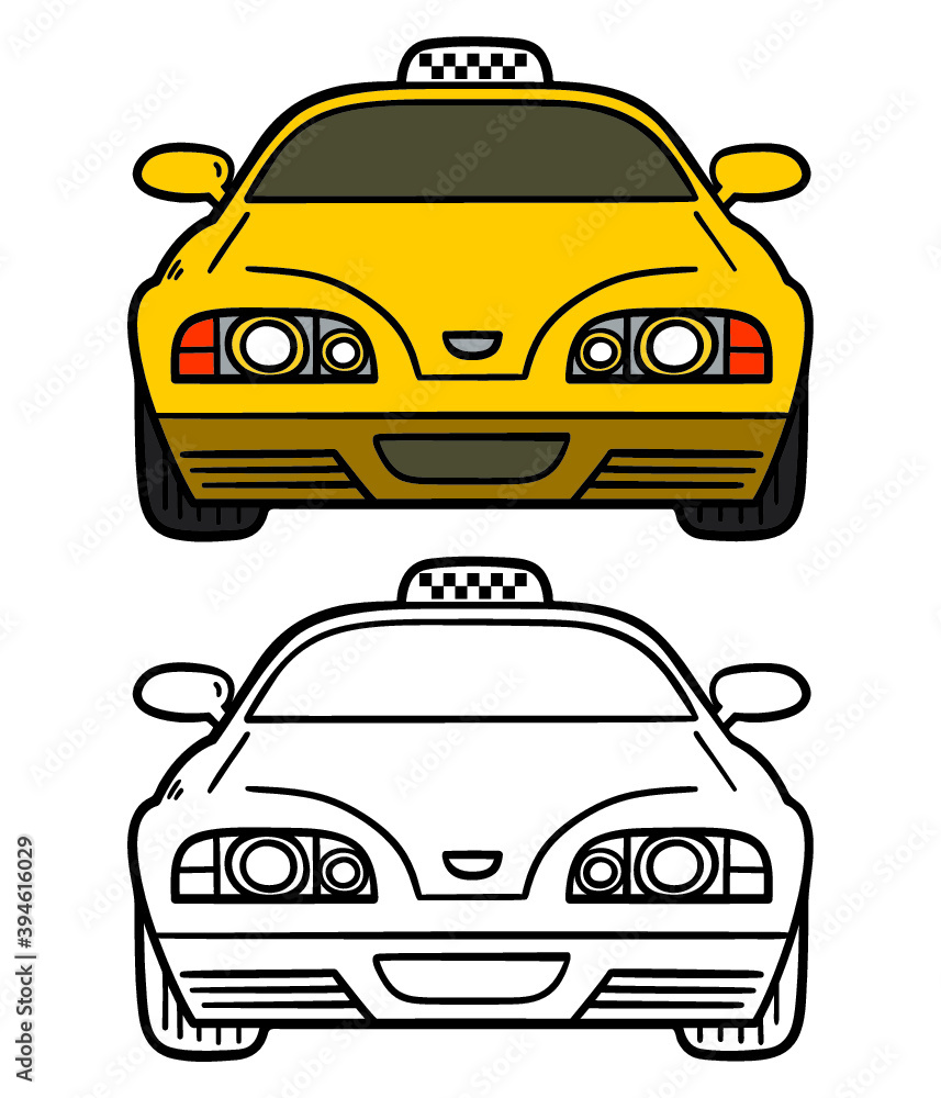 Vector illustration coloring page of cartoon taxi cab for children and ...