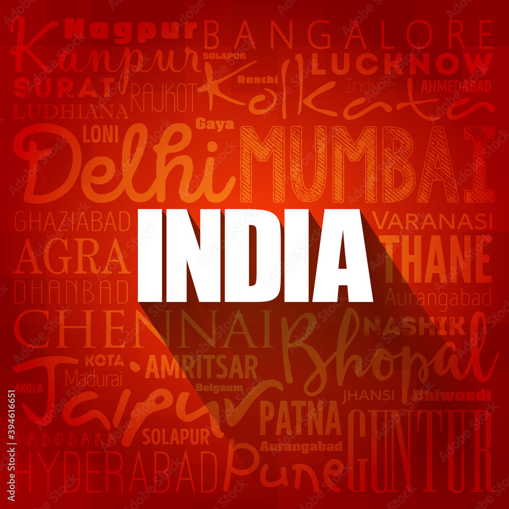 List of cities in India word cloud collage, business and travel concept ...