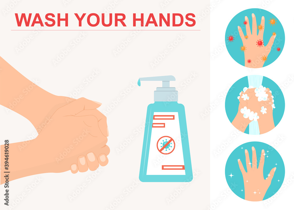 Cartoon Color Wash Your Hands Concept. Vector Stock Vector | Adobe Stock