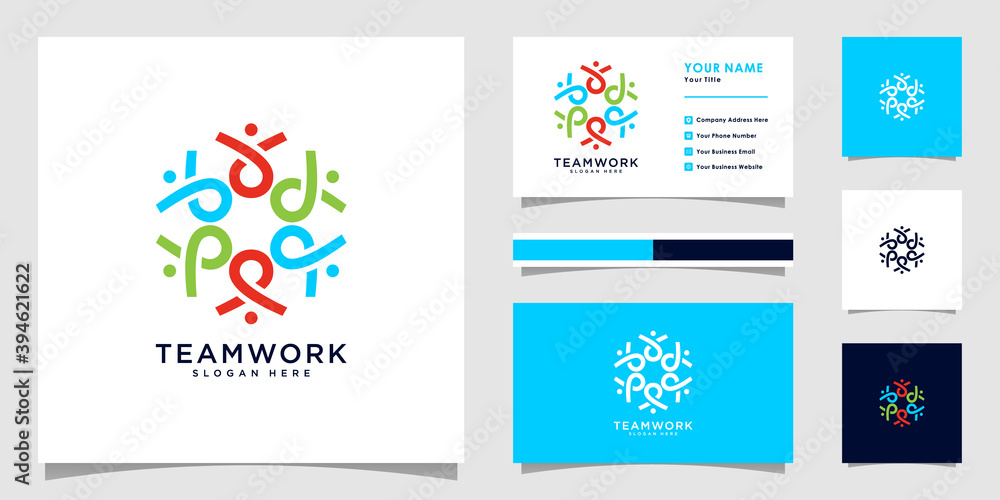 teamwork people logo premium vector with business card design Stock ...
