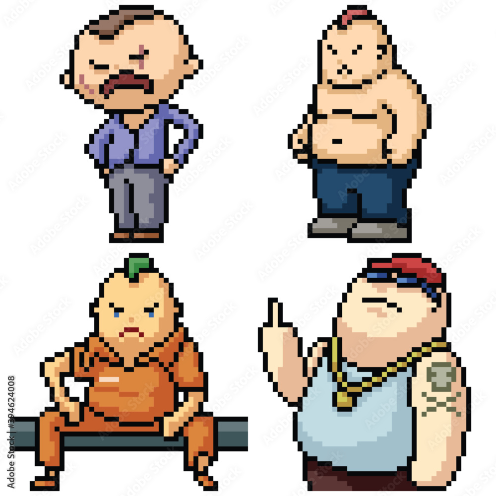 pixel art set isolated gangster thug Stock Vector | Adobe Stock