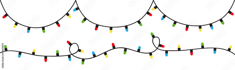 Christmas lights. Colorful string fairy light set. Cartoon holiday ...