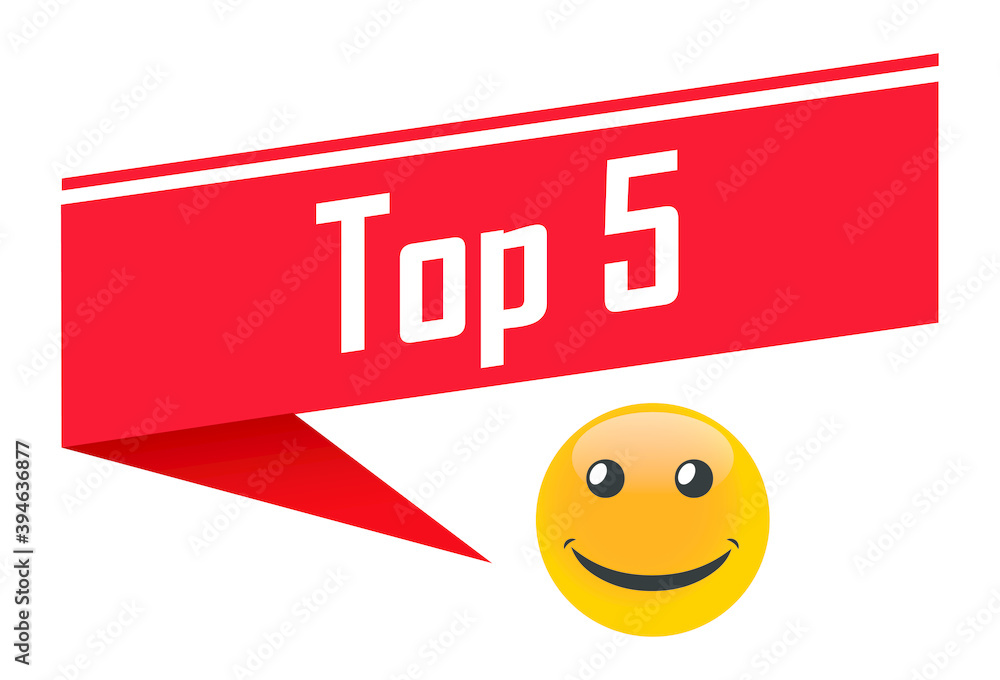 top 5 in red dialog label and smile Stock Illustration | Adobe Stock