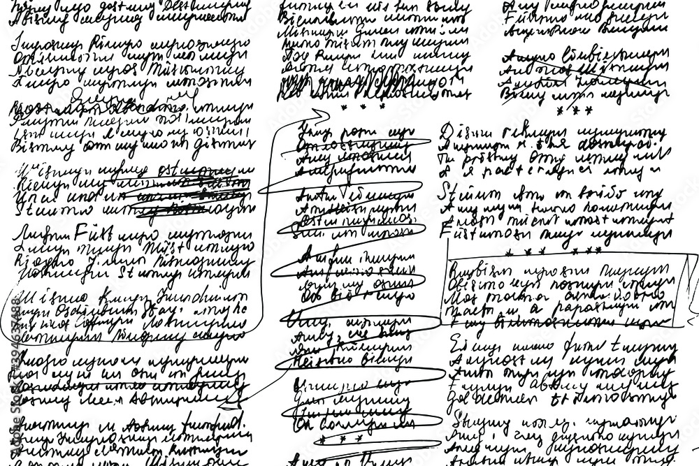 Grunge texture of unreadable handwritten text of poems with corrections ...