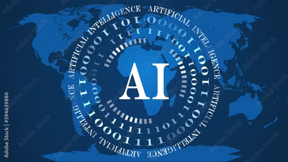 AI - abstract Artificial Intelligence background - rotating circles of random varying binary ...