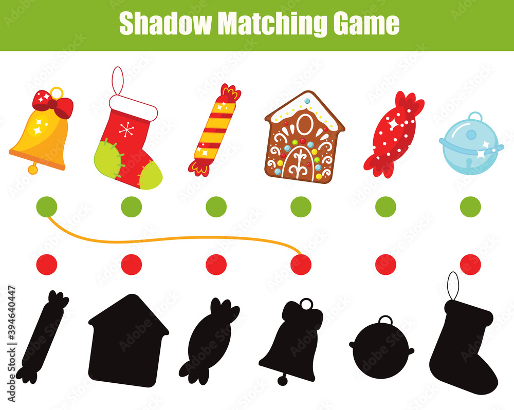 Shadow matching game for children. silhouette Christmas and New year ...