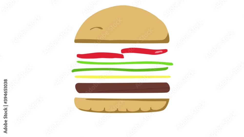 Vídeo do Stock: Cartoon burger 2d animation. The layers of the burger ...