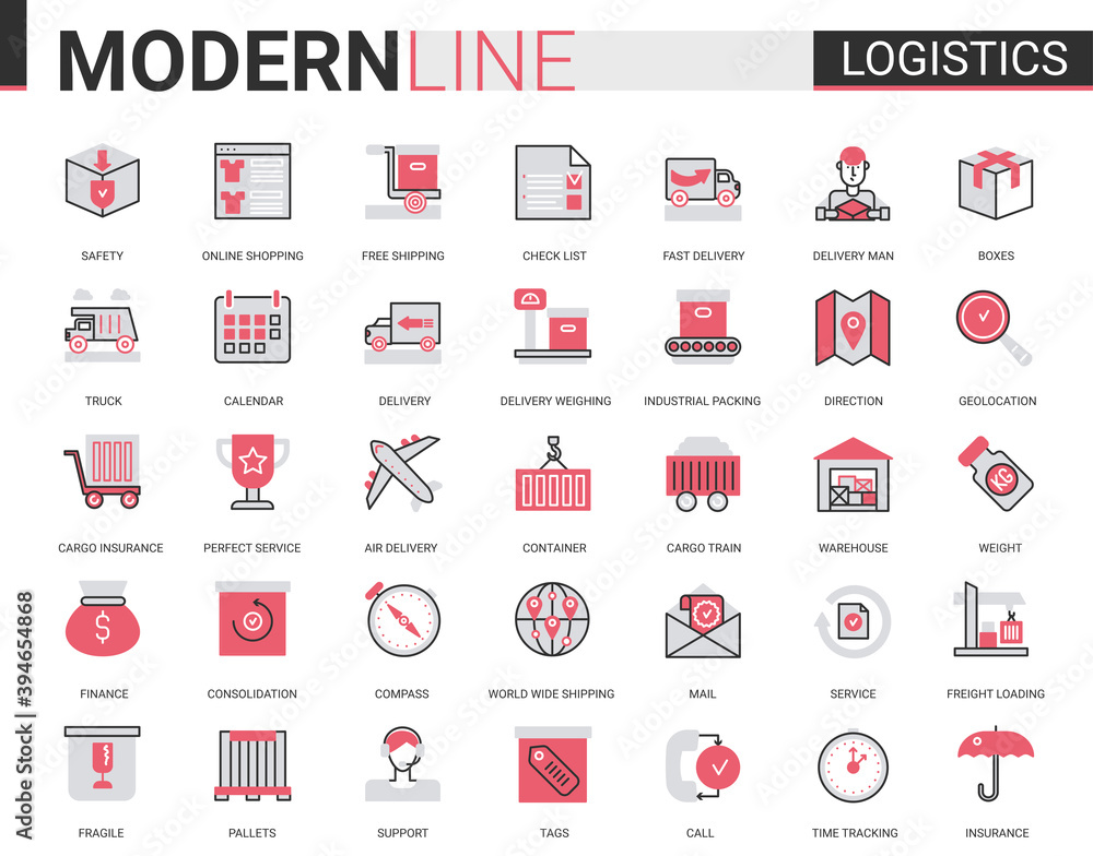Logistics transportation, delivery service flat line icon vector ...