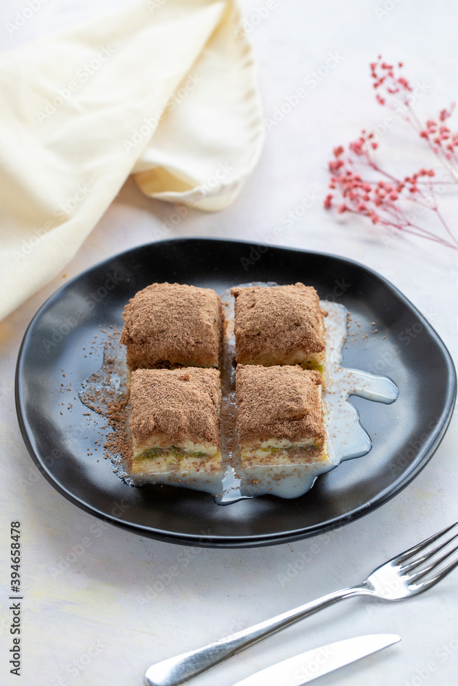 cold baklava - cold baklava with milk - soguk baklava Stock Photo ...