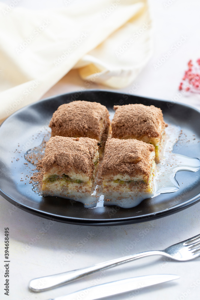 cold baklava - cold baklava with milk - soguk baklava Stock Photo ...