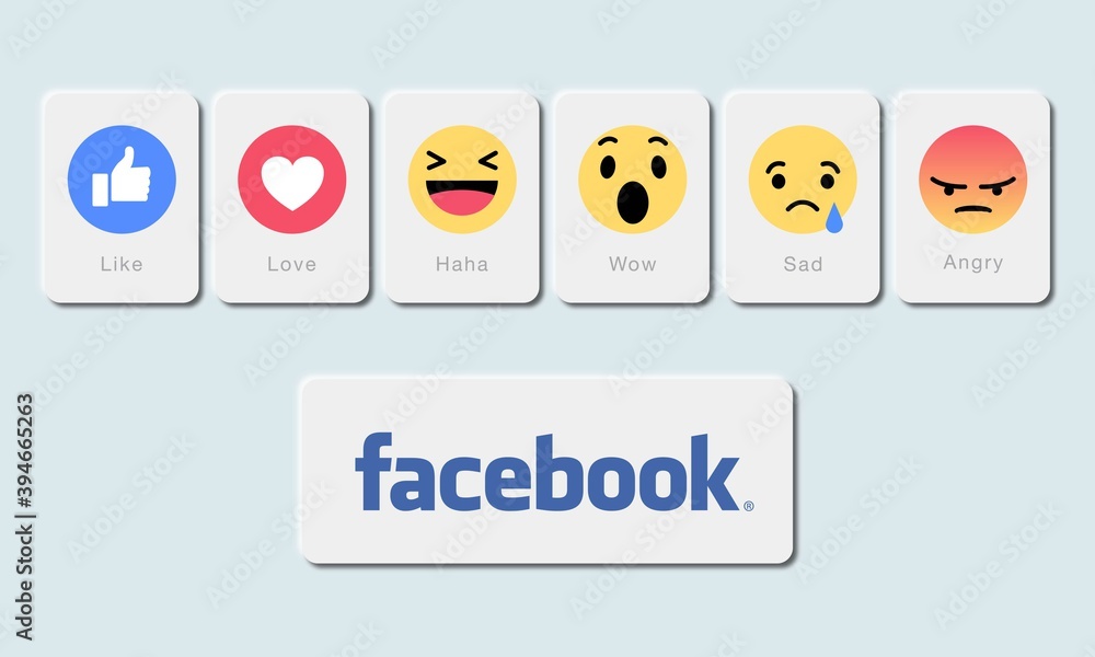 Vector illustration of facebook emoticon reactions. Neumorphism concept ...