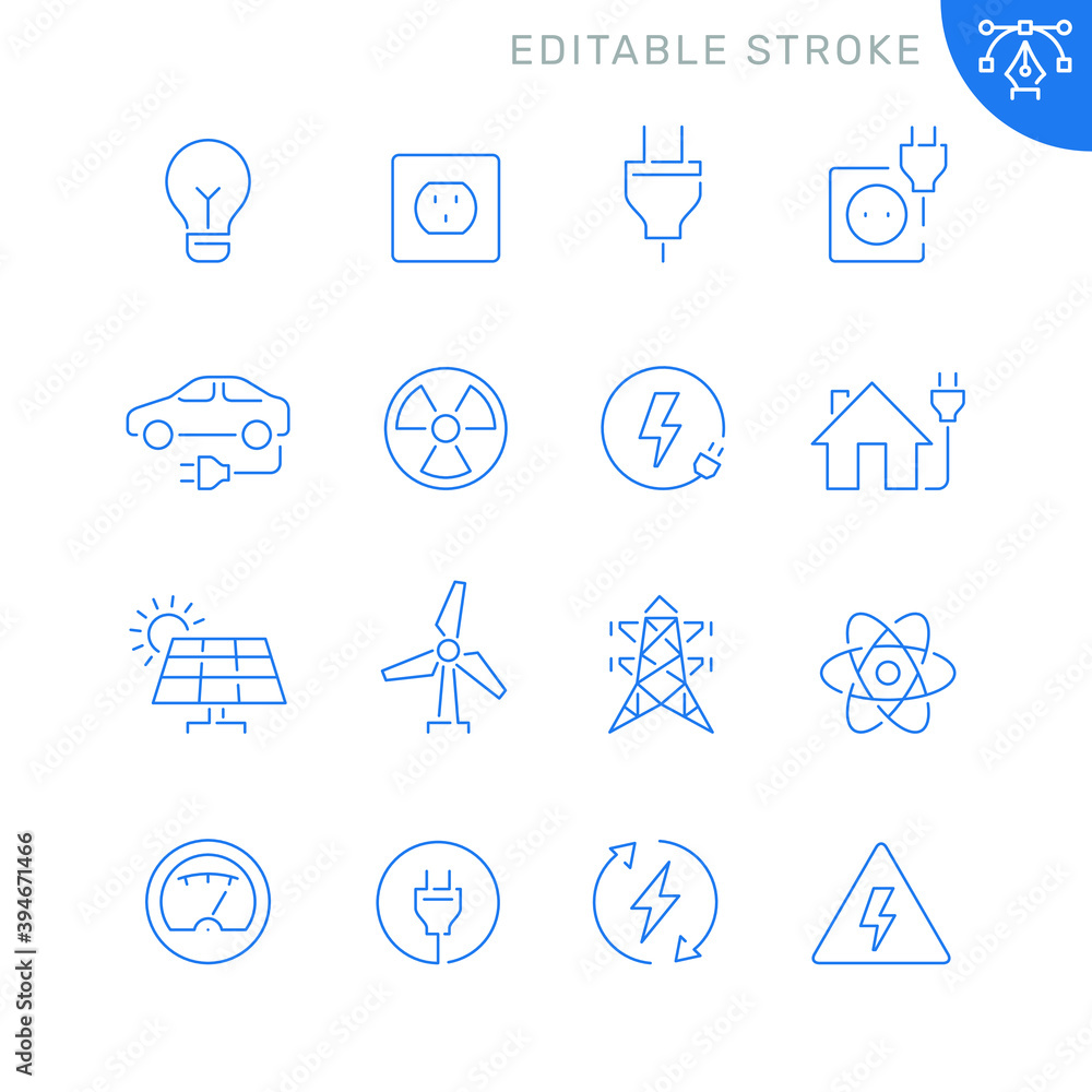 Energy and electricity related icons. Editable stroke. Thin vector icon ...