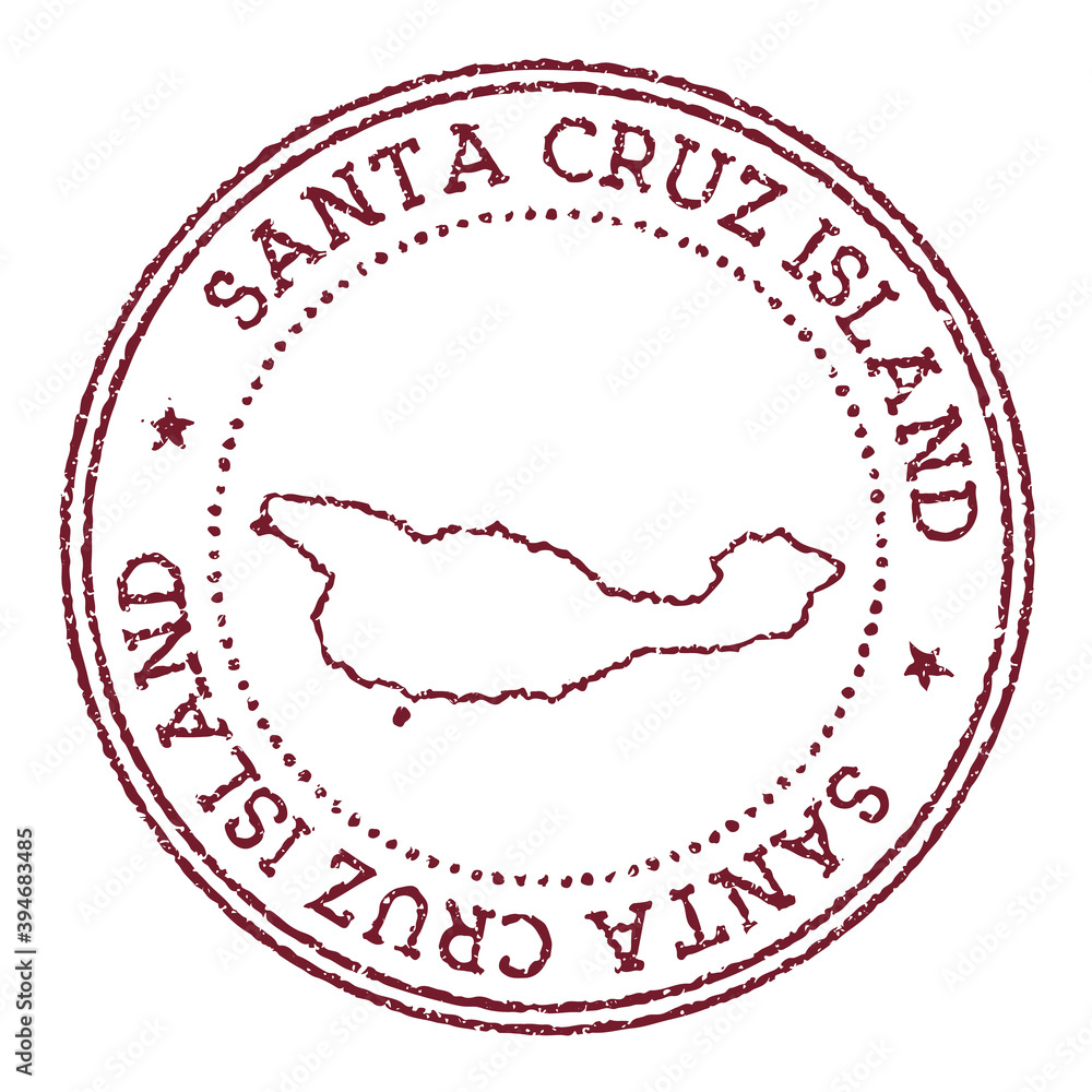 Santa Cruz Island round rubber stamp with island map. Vintage red ...