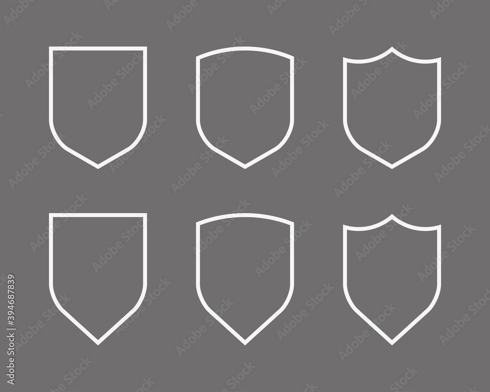 Protect guard shield plain line concept. Outline badge. Safety icon set ...