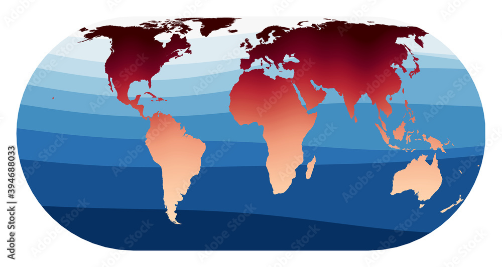 World Map Vector. Eckert IV projection. World in red orange gradient on ...