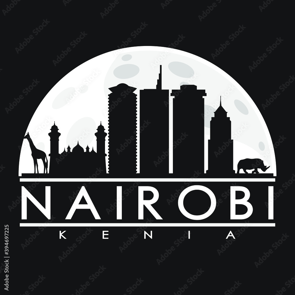 Nairobi Full Moon Night Skyline Silhouette Design City Vector Art ...