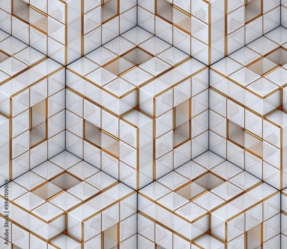 3D Wallpaper made of rectangular elements, finished in white ceramic ...