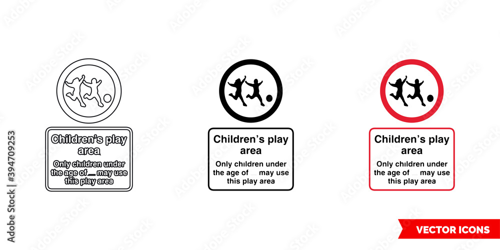 Childrens play area community safety notice sign icon of 3 types color ...